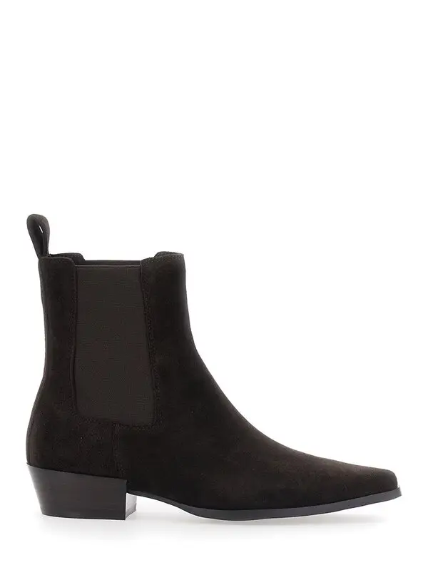 STRATEGIA Nina Suede Pointed Ankle Boots With Elastic Straps, Pull-on Design