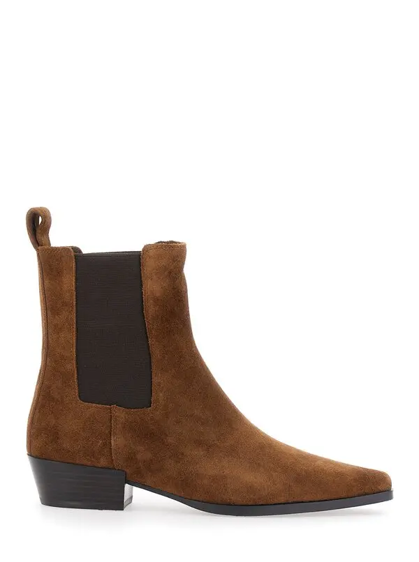 STRATEGIA Pointed Toe Pull-on Suede Ankle Boots With Elastic Side Straps