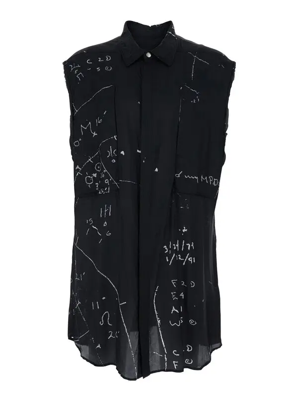 Rick Owens All-over Print Sleeveless Relaxed Shirt With Classic Collar