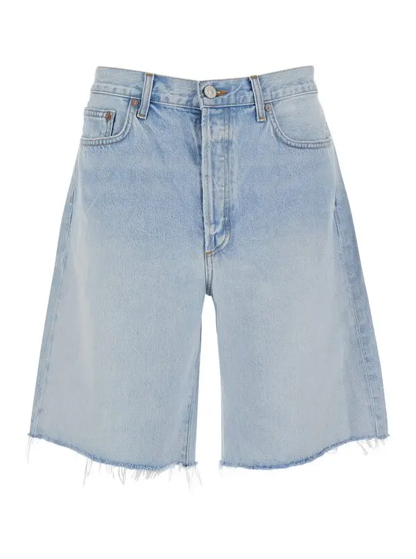 AGOLDE Five-pocket Bermuda Shorts With Frayed Hem - Light Blue