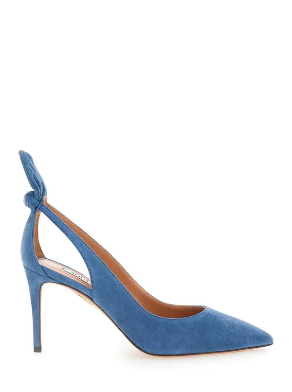 AQUAZZURA Pointed-toe Suede Pump With Bow Detail And 8.5 Cm Stiletto Heel - Blu