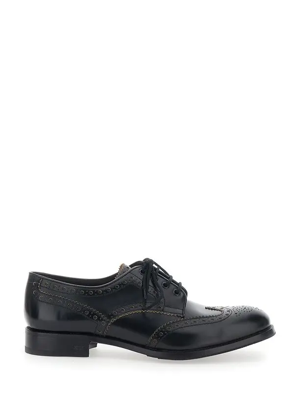 LIDFORT Leather Lace-up Shoes With Front Lace Closure And Low Heel - Black