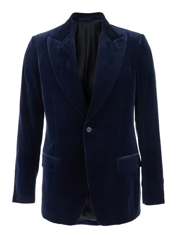 LARDINI Velvet Single-breasted Blazer Jacket With Pointed Lapels For - Blu