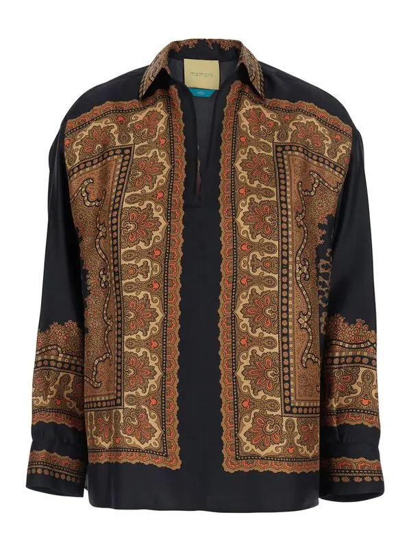 Momoni Silk Blouse With V-neck And All-over Print