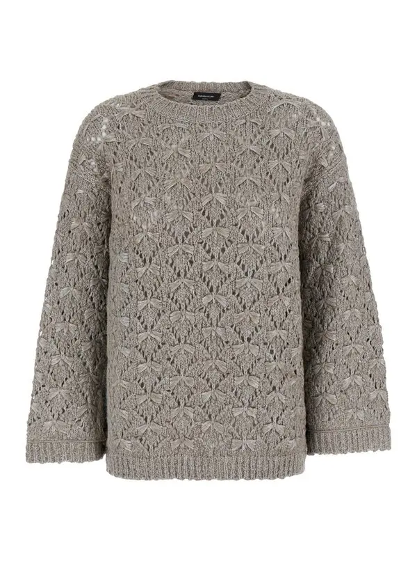Fabiana Filippi Merino Wool-alpaca Blend Sweater With Round Neck And Woven Motif - Grey