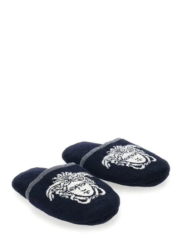 Versace Terry Medusa Embroidered Cotton Slip-on Slippers