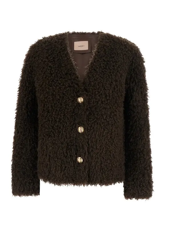 TWINSET Tech Fabric V-neck Cardigan With Long Sleeves