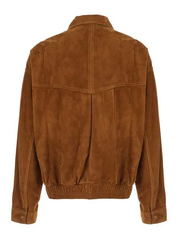 Versace Suede Jacket With Classic Collar & Jewel Button Detail