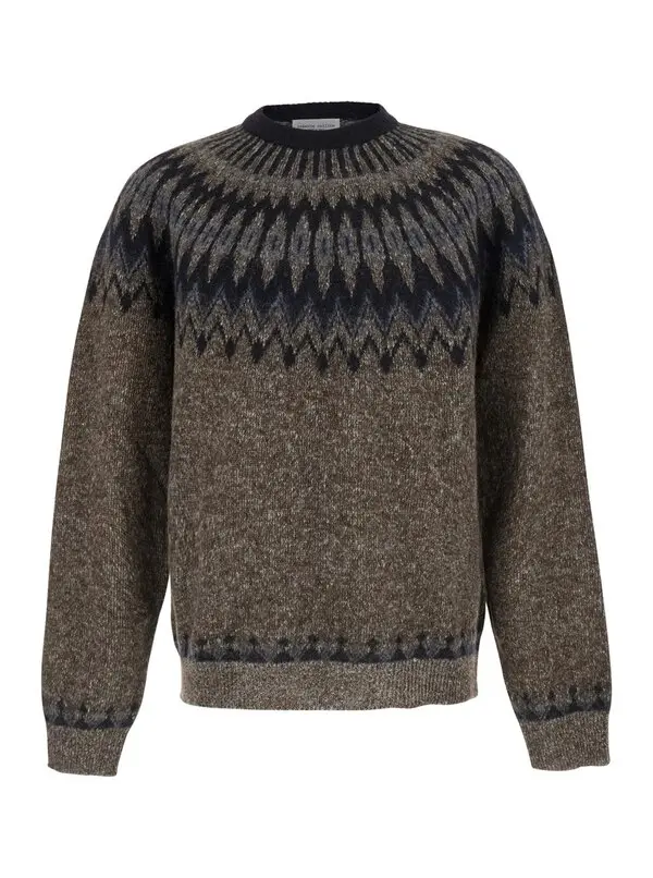 ROBERTO COLLINA Jacquard Alpaca-wool Crewneck Sweater For - Brown