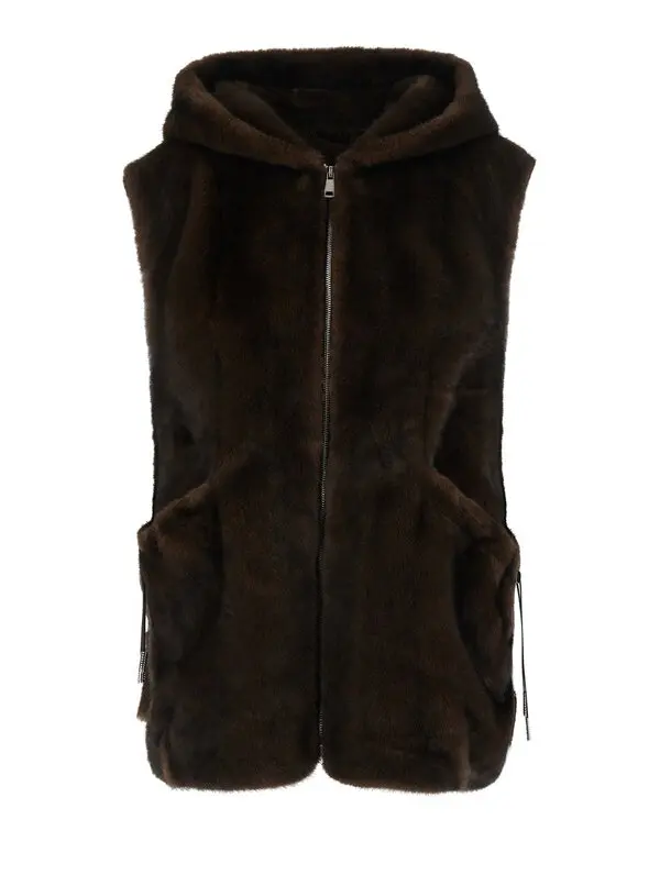 GIOVANNI PARIS Leather Sleeveless Vest With High Collar And Front Zip