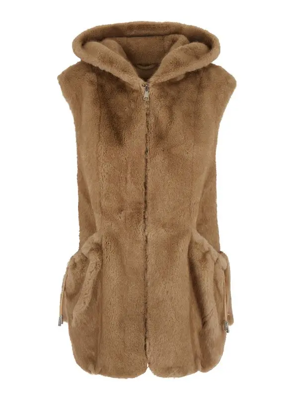 GIOVANNI PARIS Sleeveless Leather Jacket With Front Zip & High Collar
