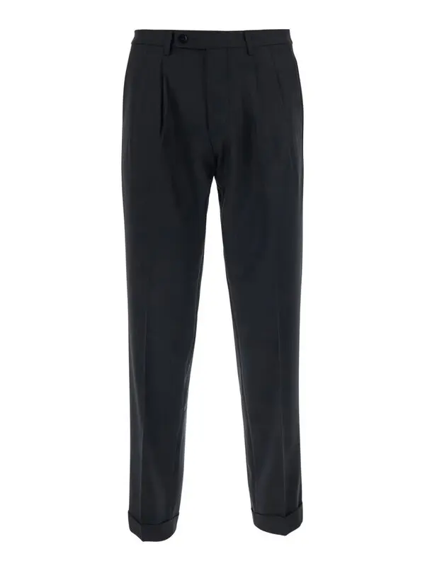 MICHAEL COAL Wool Blend Dress Pants With Double Pleat Front And Cuff Hem