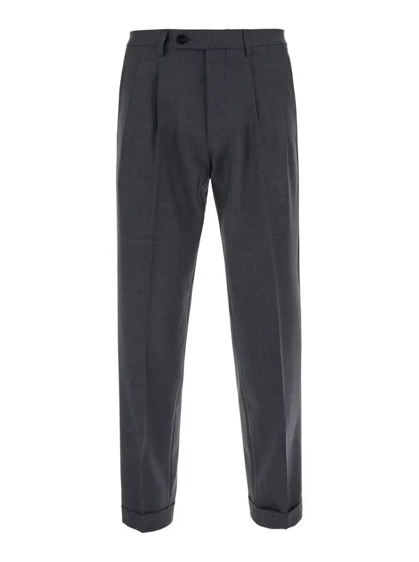 MICHAEL COAL Wool Blend Trousers With Double Pleat Front And Cuff Hem