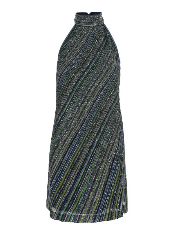 Missoni Viscose-blend Sleeveless Mini Dress With Back Cut-out And Sequin Diagonal Stripes