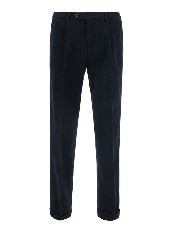 MICHAEL COAL Stretch Cotton Trousers With Back Logo Patch And Cuffed Hem