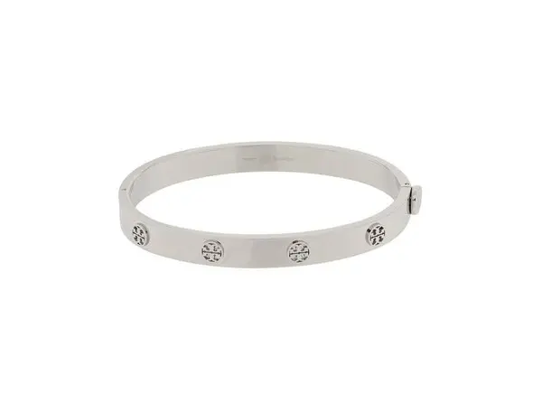 Tory Burch Engraved Logo Bracelet With Clip Closure In Steel For - Metallic