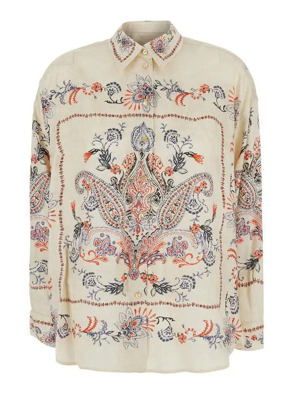Momoni Viscose Embroidered Shirt With Classic Collar And Buttoned Cuffs