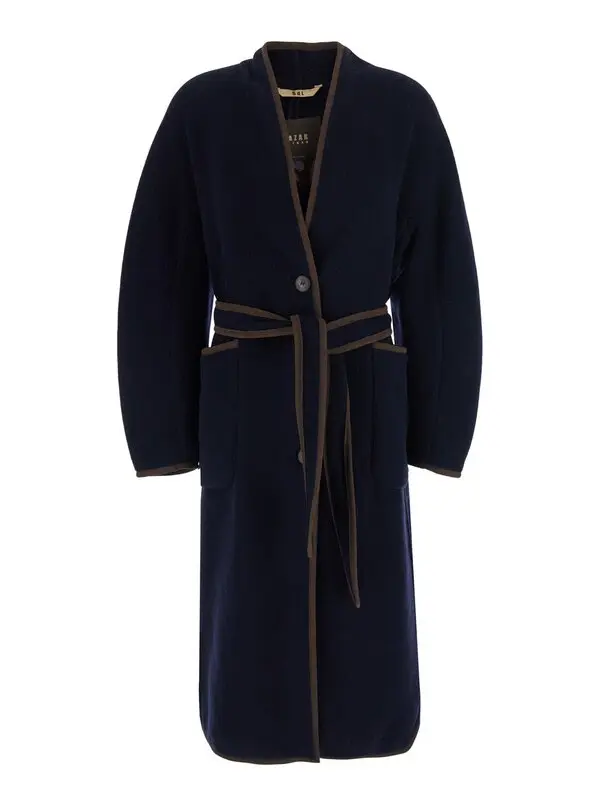BAZAR DELUXE V-neck Embroidered Back Jacket With Adjustable Waist Belt