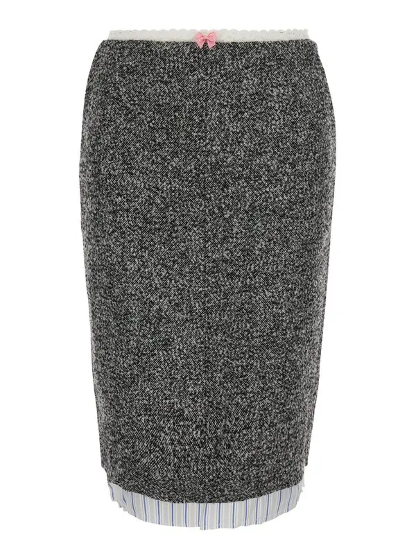 MARKGONG Pencil Skirt With Fringed Hem In Polyester Wool Blend For