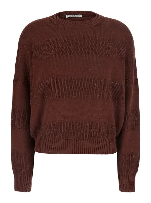 Brunello Cucinelli Net Knit Cotton Blend Crewneck Sweater With Sequins