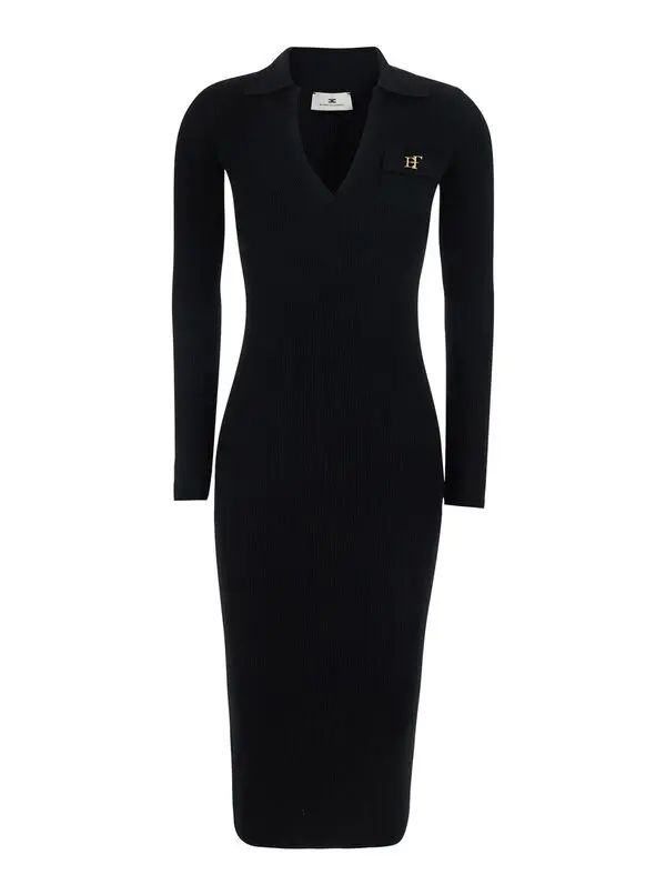 Elisabetta Franchi V-neck Tech Fabric Dress With Logo Pocket