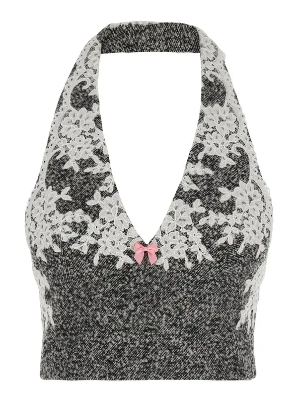 MARKGONG Wool Lace Halter Mini Top