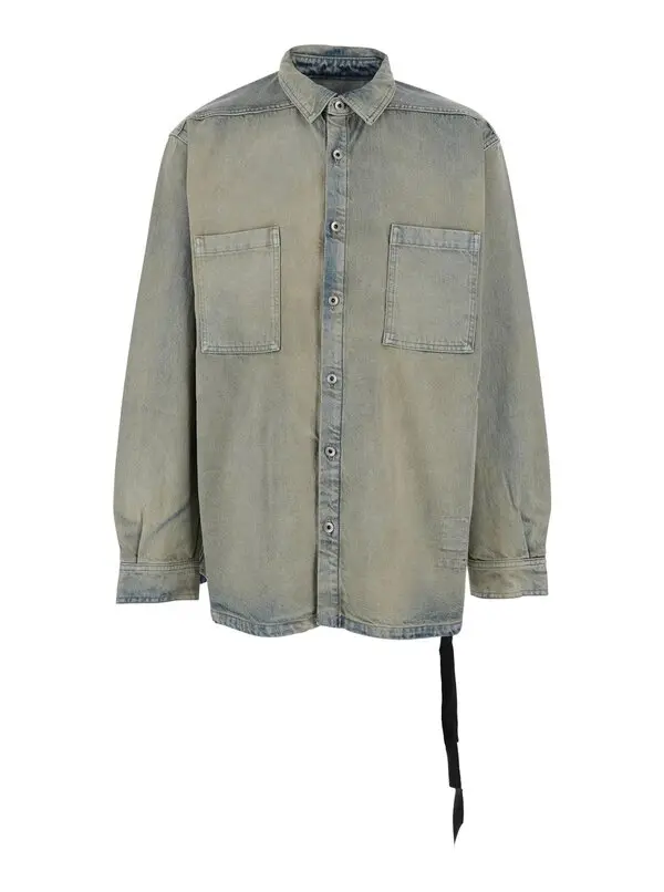 Rick Owens Denim Jacket With Classic Collar, Drawstring Waist Detail