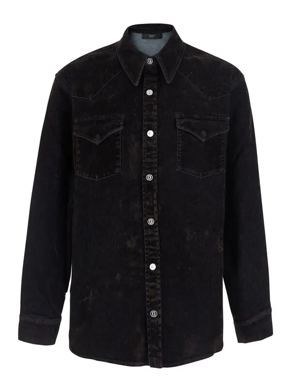 Amiri Style Denim Shirt With Classic Collar & Two Patch Pockets