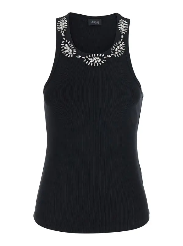 LEPLAIN Embroidered Ribbed Crew Neck Long Sleeve Top For