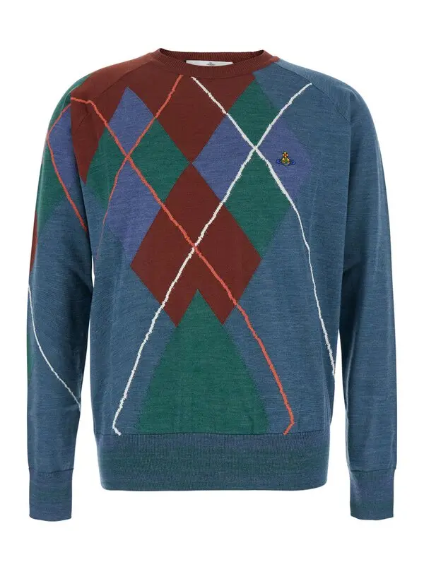 VIVIENNE WESTWOOD Argyle Logo Wool Crewneck Sweater