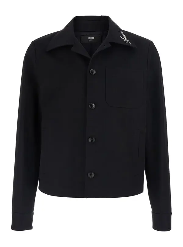 Amiri Notched Collar Logo Lettering Embroidered Cotton Jacket For