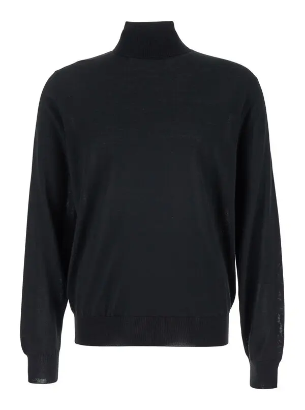 LEPLAIN Virgin Wool Long Sleeve Turtleneck Sweater With Ribbed Cuffs & Straight Hem