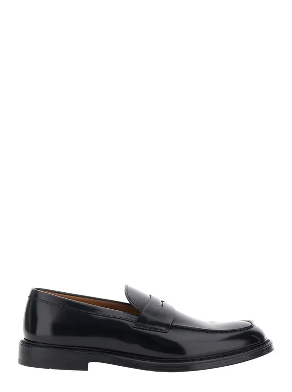 DOUCAL'S Smooth Leather Slip-on Loafer With Embossed Insole Logo - Black