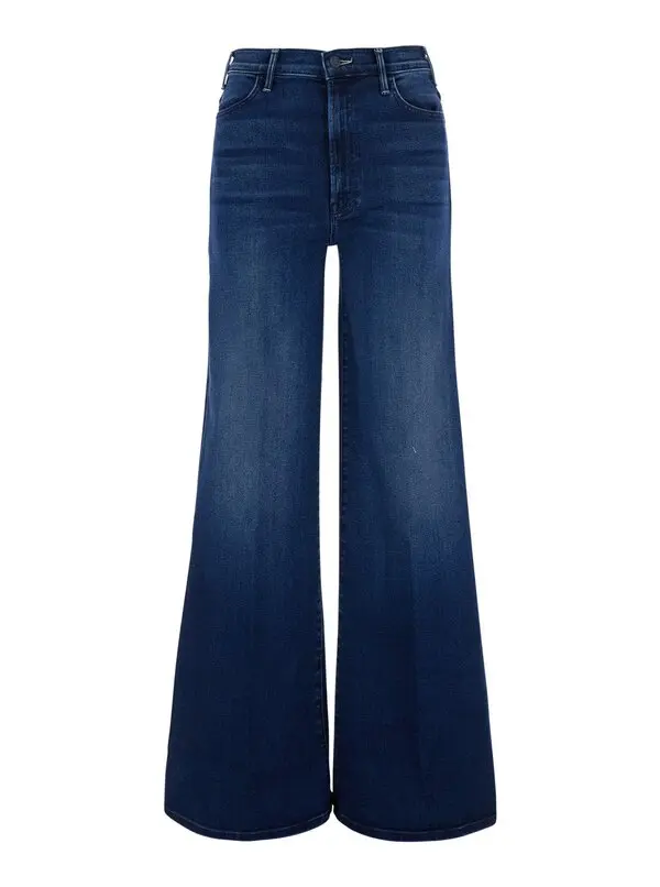 MOTHER The Hustler Roller Sneak High-waist Wide-leg Logo Patch Jeans For - Blu
