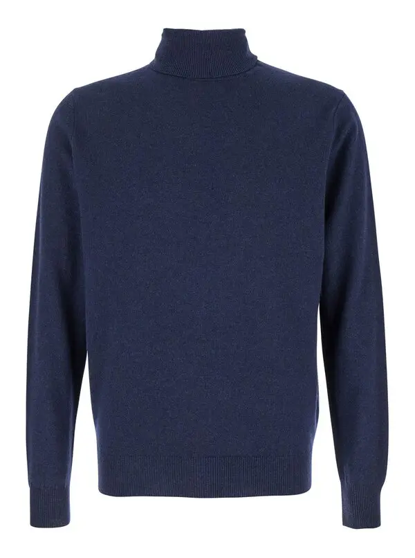 LEPLAIN Merino Wool & Silk Blend Turtleneck Sweater With Ribbed Cuff And Hem