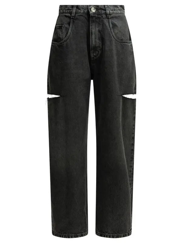 MAISON MARGIELA High Waist Distressed Straight-leg Jeans With Thigh Cutouts - Black