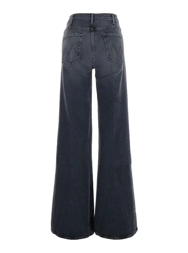 MOTHER High-waist Wide-leg Faded Jeans With Back Logo Embroidery - Grey