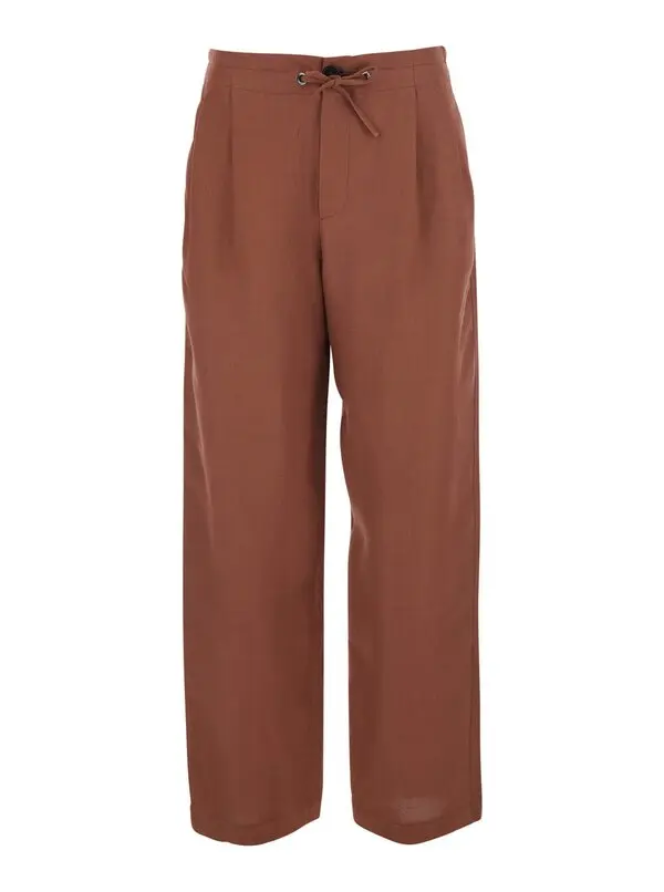 Brunello Cucinelli Wide Leg Pants With Drawstring And Zip Button Closure In Linen Blend