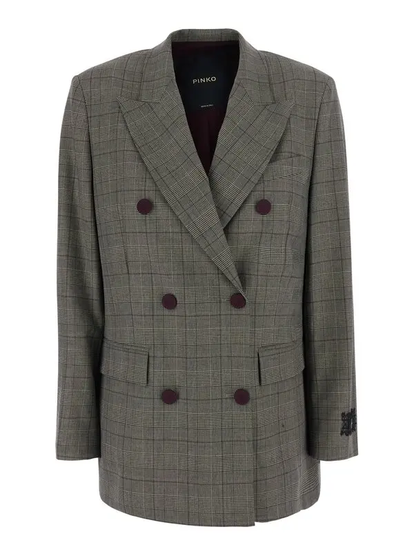 Pinko Wool-blend Double-breasted Blazer With Peak Revers & All-over Stripes Motif