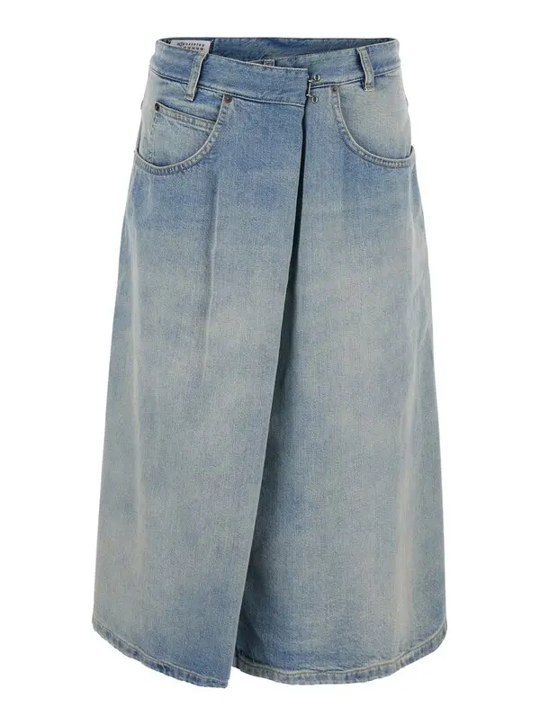 MAISON MARGIELA Denim Midi Skirt With Single Front Slit And Faded Five-pocket Design - Blu
