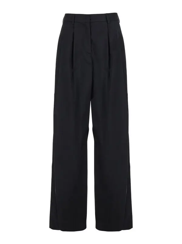 LEPLAIN Stretch Cotton Blend Pleated Trousers With Belt Loops