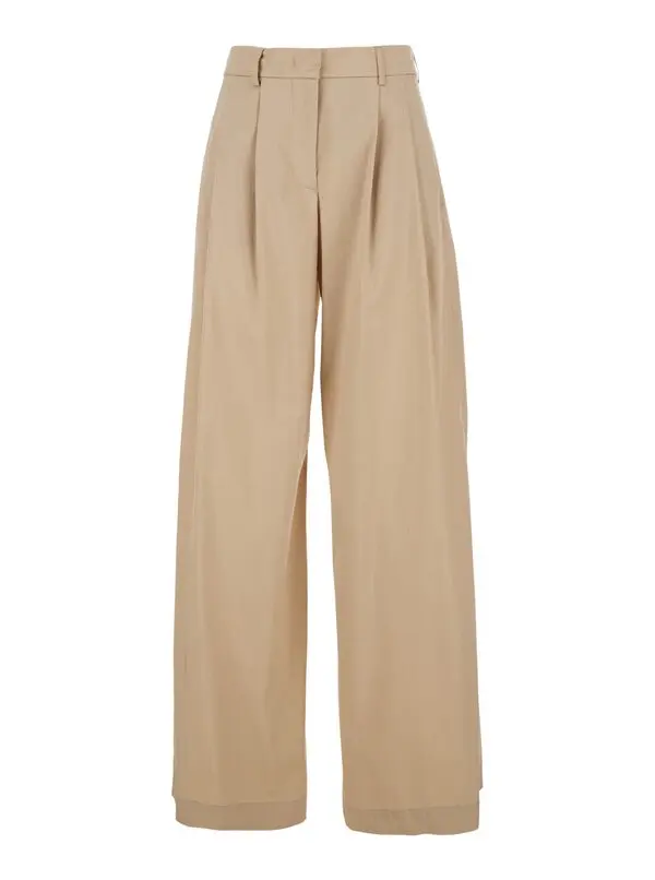 LEPLAIN Cotton Trousers With Front Pleats And Wide-leg, Relaxed Fit