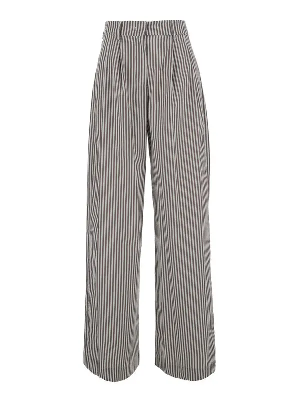 LEPLAIN High-waist Tech Fabric Striped Pants With Belt Loops