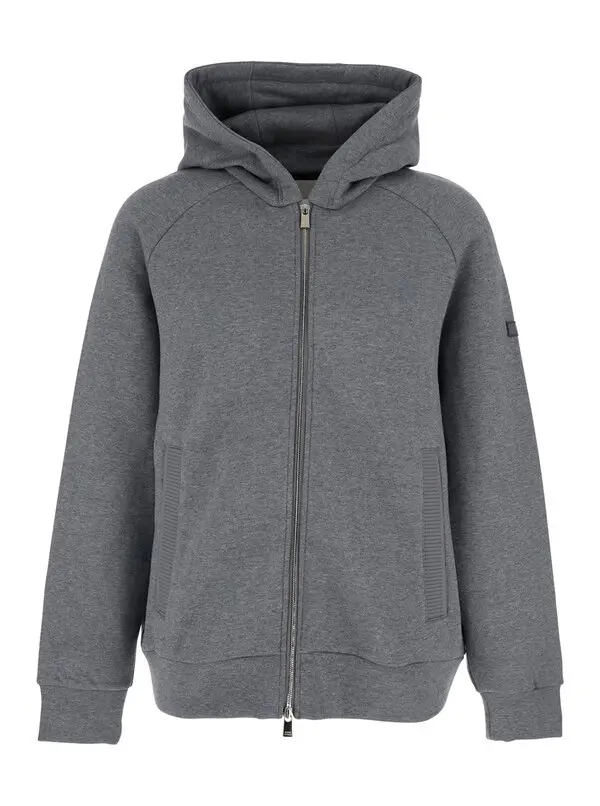 TATRAS Zip-front Hooded Cotton Sweatshirt With Sleeve Logo Patch