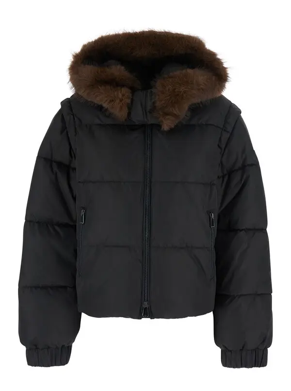 Pinko Quilted Down Jacket With Hood And Faux Fur Trim