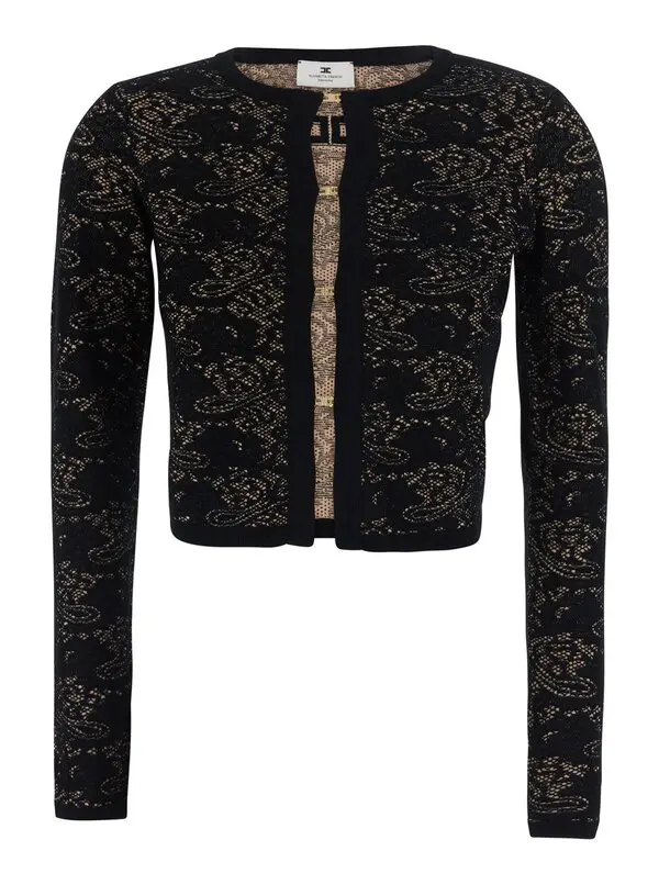 Elisabetta Franchi Lace Cardigan With Long Sleeves And V-neck