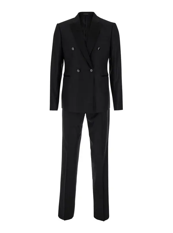 Emporio Armani Double-breasted Suit With Peak Lapels In Wool And Silk For
