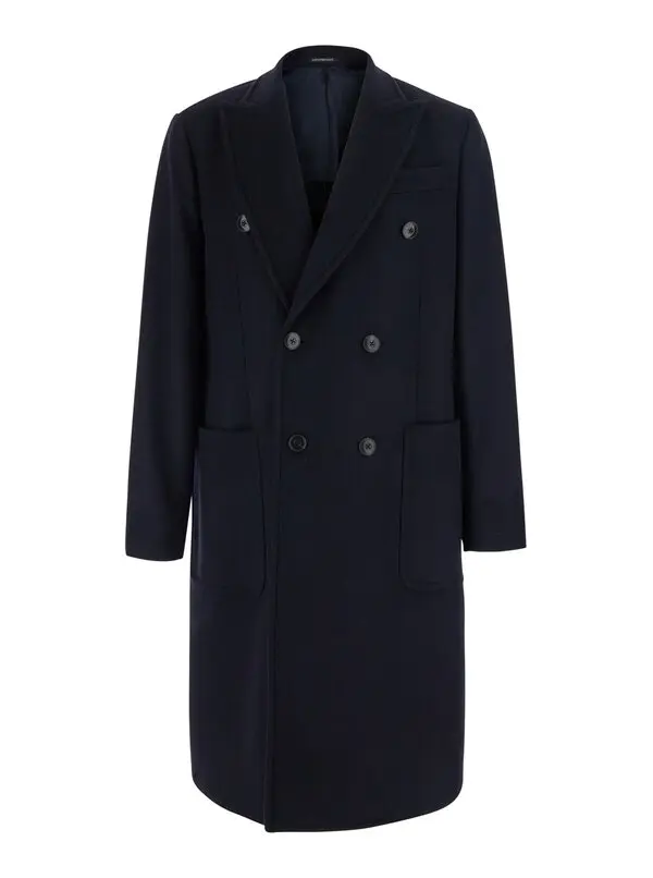 Emporio Armani S Wool & Cashmere Double-breasted Peak Revers Jacket - Blu