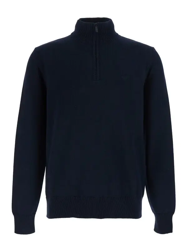 Emporio Armani S Half-zip Cotton Sweater With Embroidered Logo