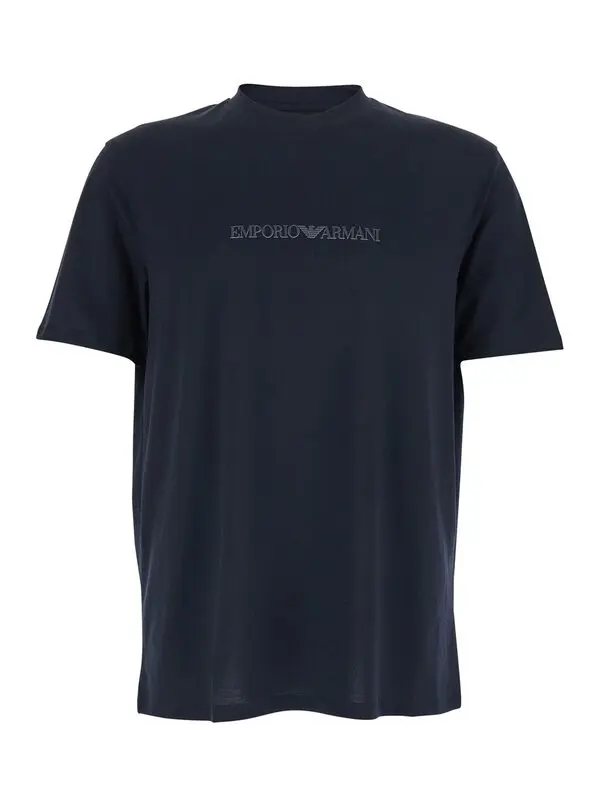 Emporio Armani S Logo Embroidered Cotton Crew Neck T-shirt - Blu
